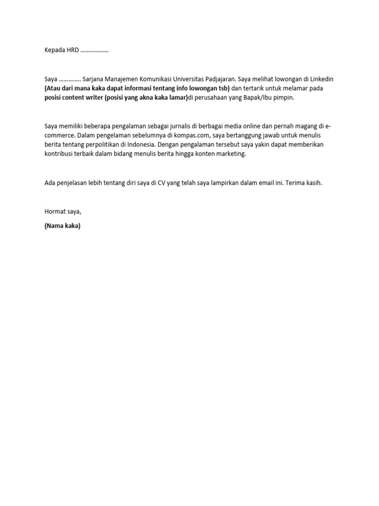 Contoh Body Email Lamaran Kerja | PDF | Karier & Perkembangan | Bisnis
