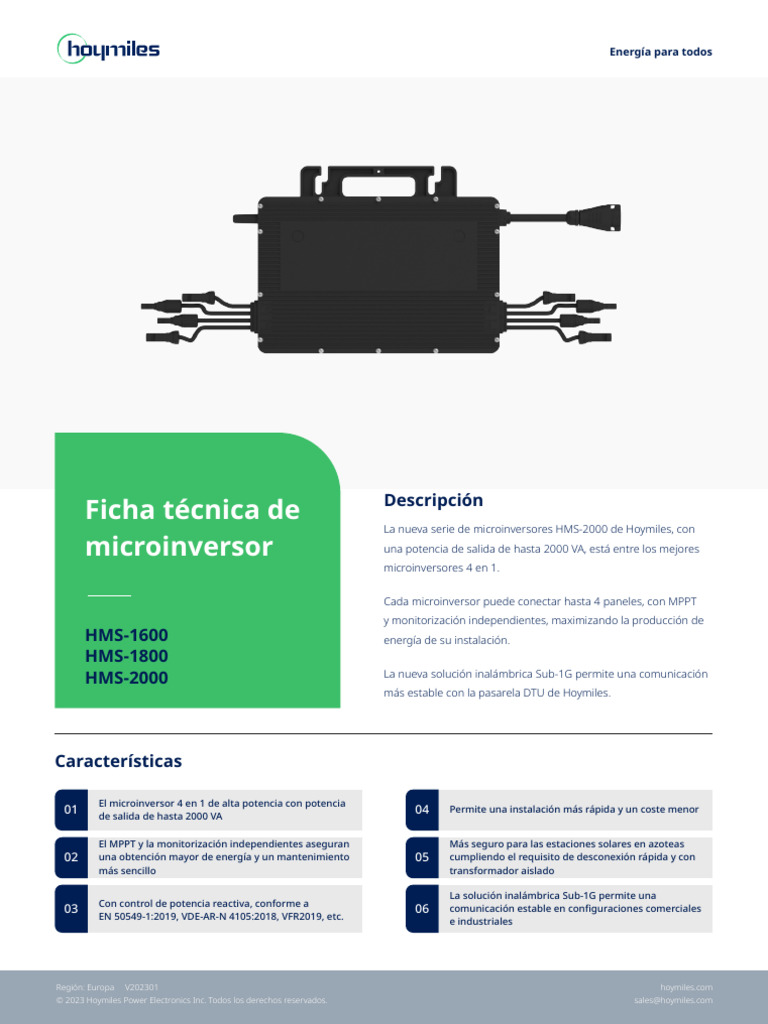 Kit Solar Autoconsumo - Solar Fácil- 2320w Ficha Técnica HMS-2000-4T | Descargar gratis PDF ...
