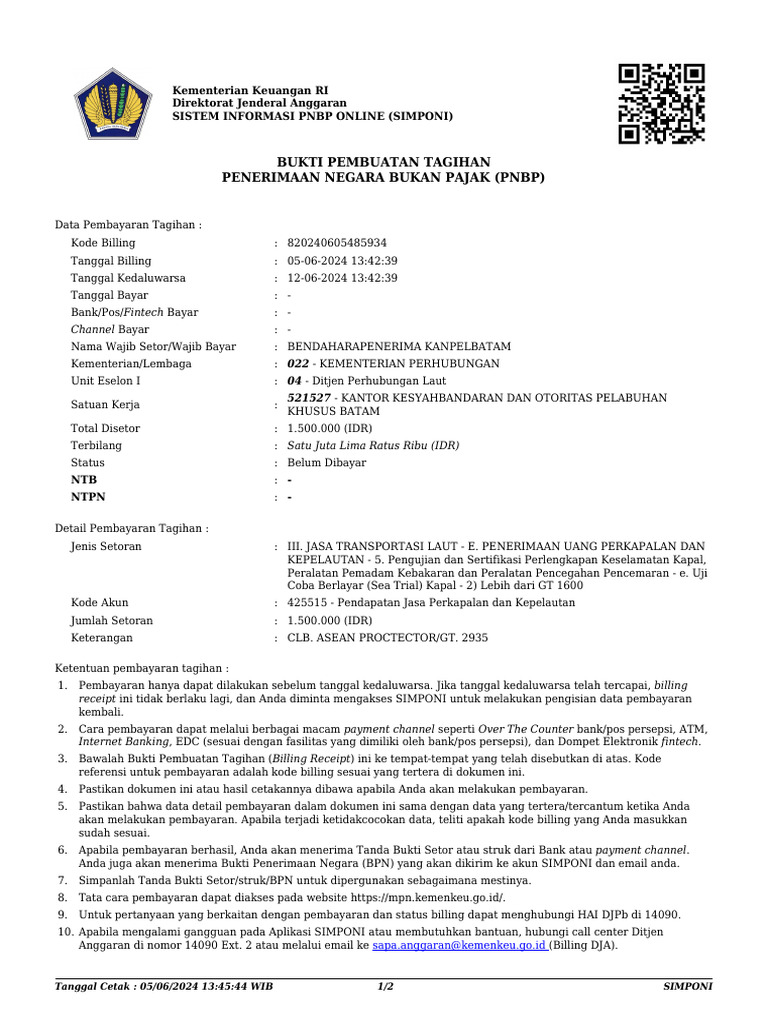 Kode Billing Seatrial Asean Protector | PDF