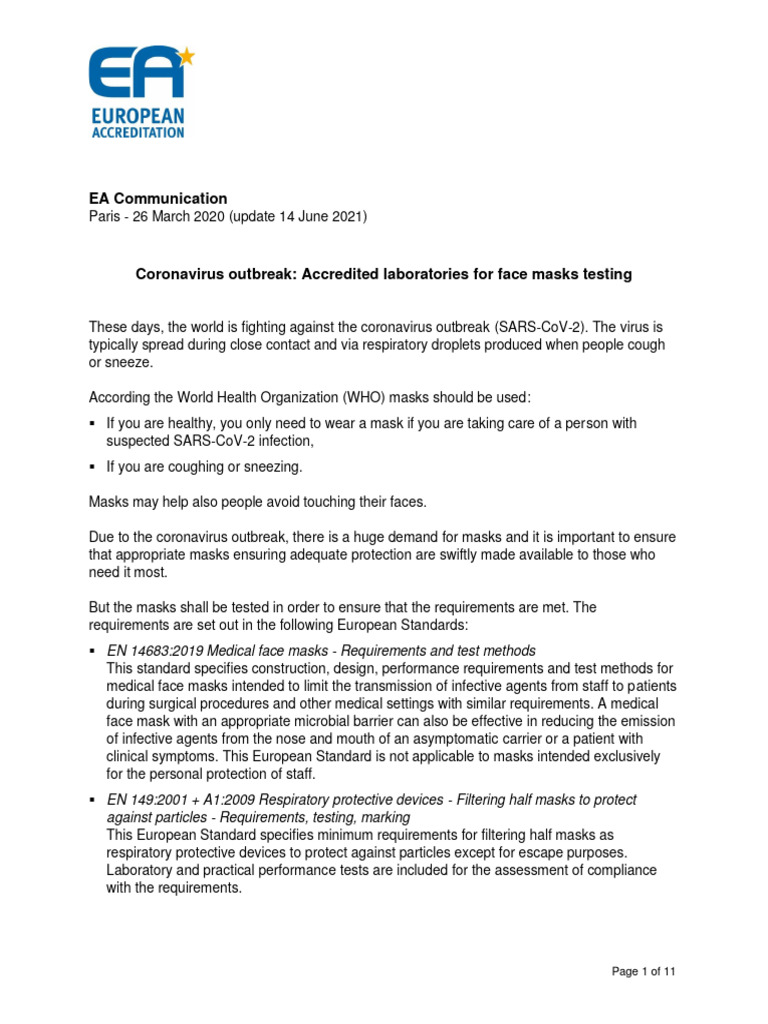 EA Communication Coronavirus Outbreak and Face Mask Testing 14june2021 ...