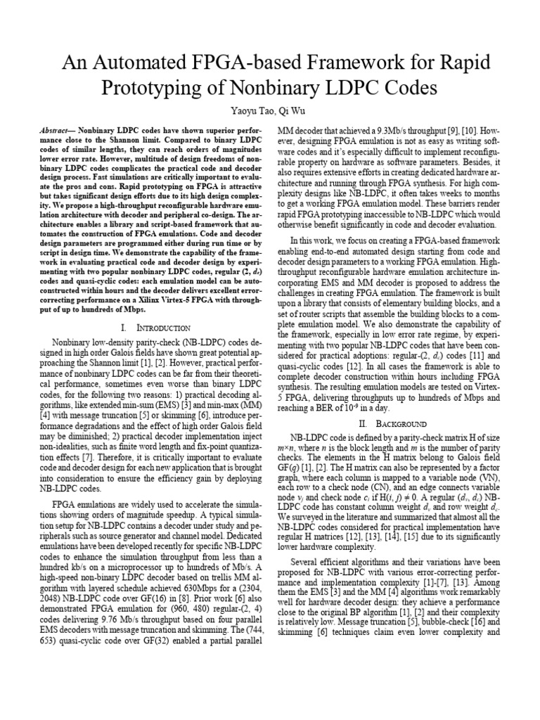 An Automated FPGA-based Framework For Rapid Prototyping of Nonbinary LDPC Codes | PDF | Low ...