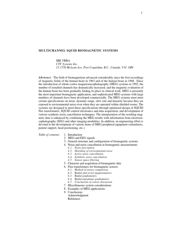 Multichannel SQUID Biomagnetic Systems Author Jiri VRB | PDF ...