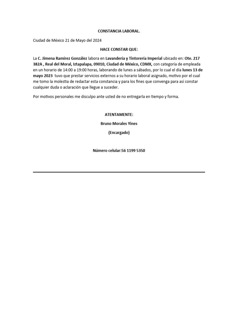 Constancia Laboral. | PDF