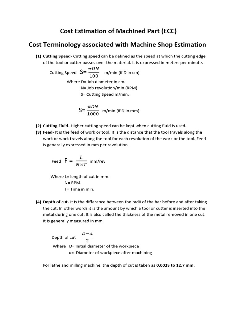 Cost Estimation of Machined Part - Ecc - Ass - Classnote | PDF ...