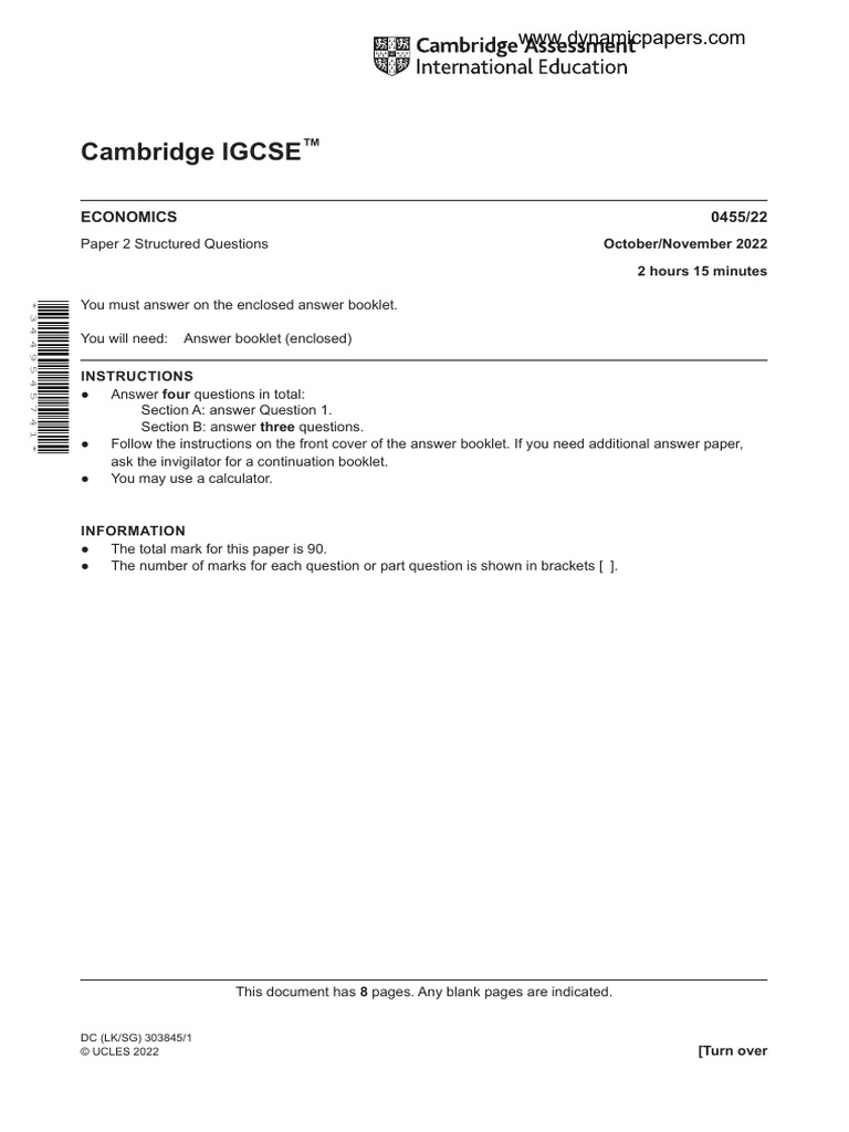 Cambridge IGCSE: ECONOMICS 0455/22 | PDF | Taxes | Full Employment