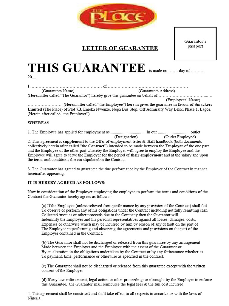Employment Guarantee Form | PDF | Guarantee | Business