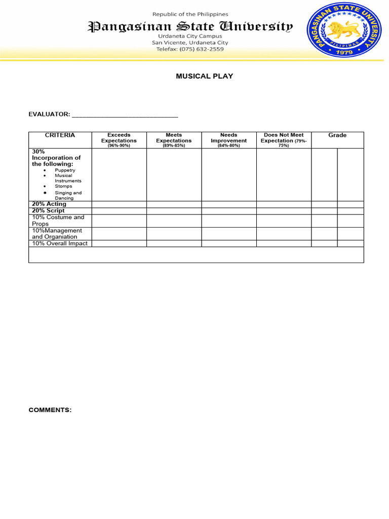 Musical Play Rubrics | PDF