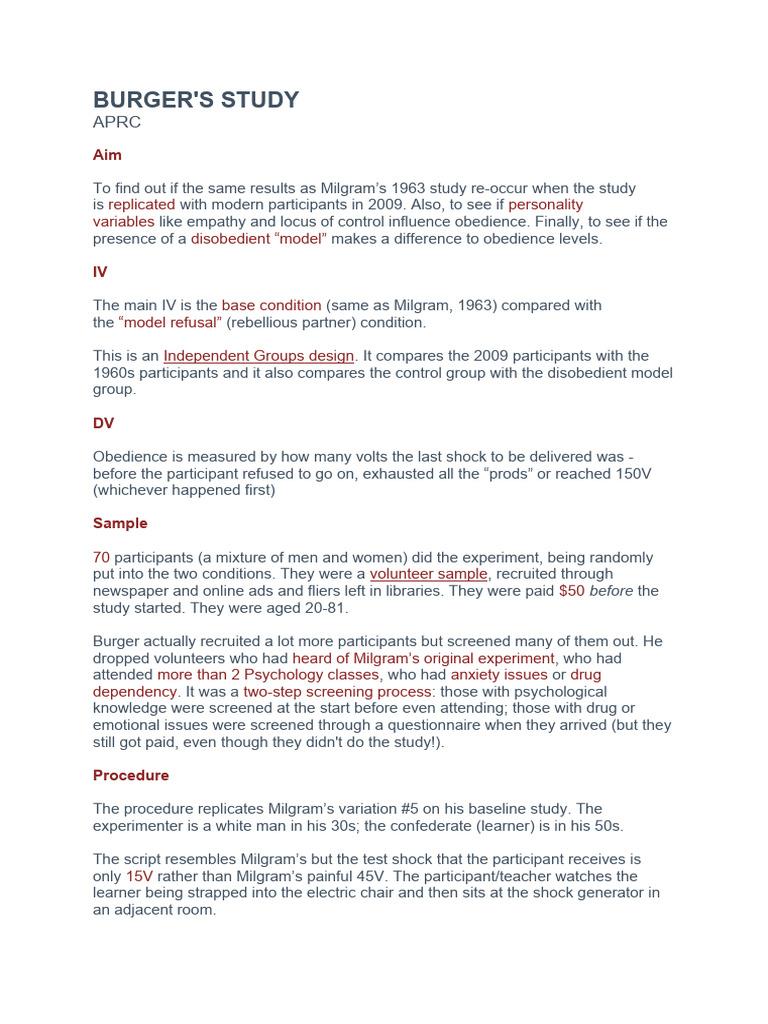 Year 12 Burger 2009 Study Notes | PDF | Obedience (Human Behavior ...