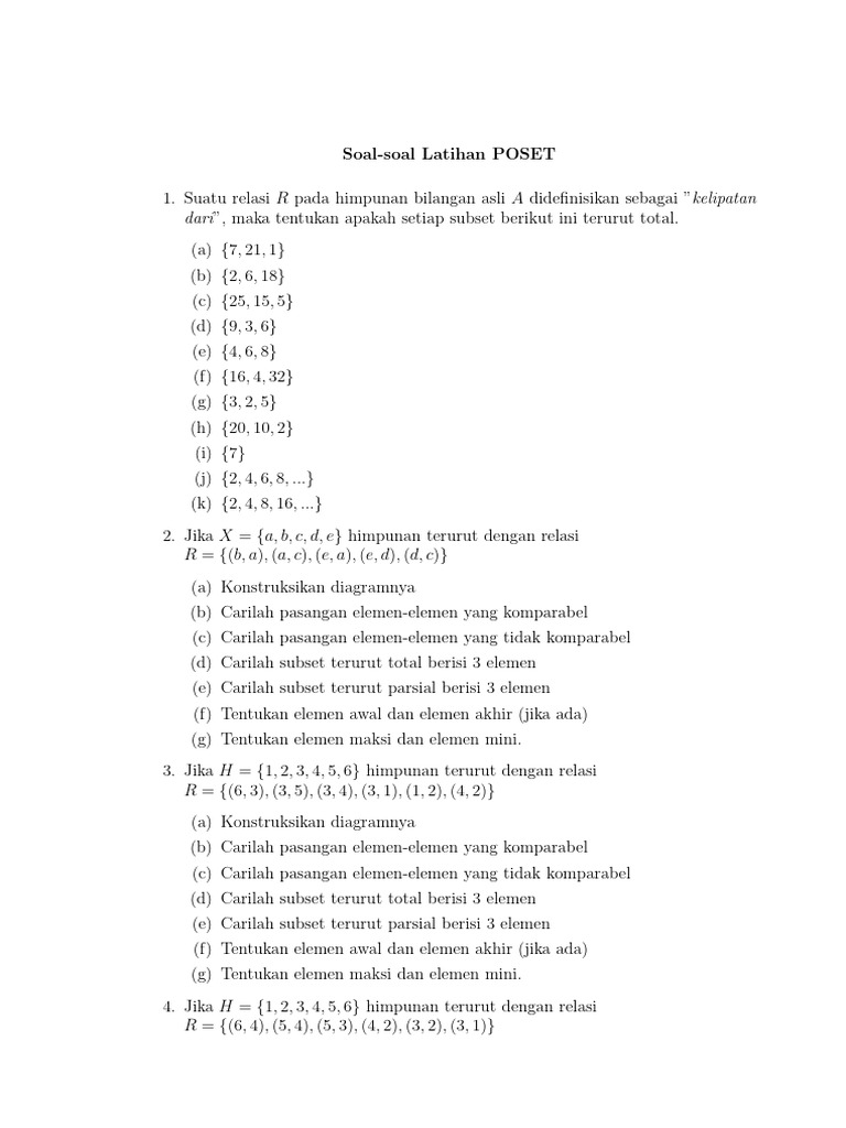 MDAS PMAT SoalLatihanPOSET Revised | PDF | Metode & Bahan Ajar | Sains & Matematika