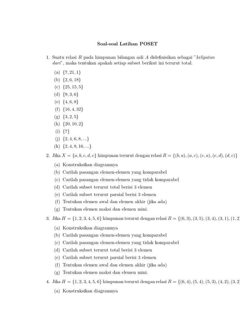Latihan POSET: Relasi dan Subset Terurut | PDF | Metode & Bahan Ajar
