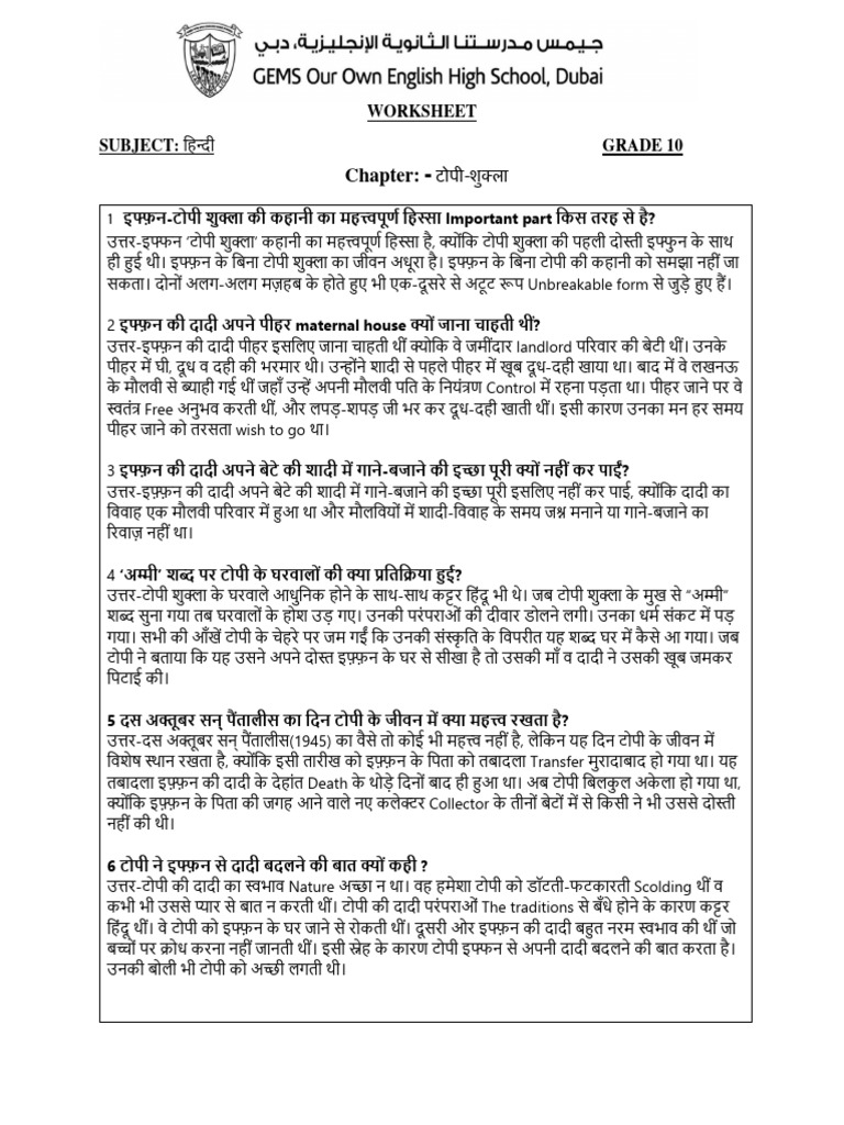 Worksheet of Topi Shukla-24-25 | PDF