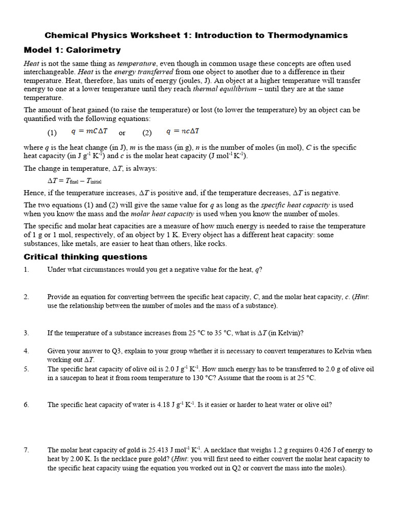Tutorial_Sheet1 | PDF | Heat | Heat Capacity