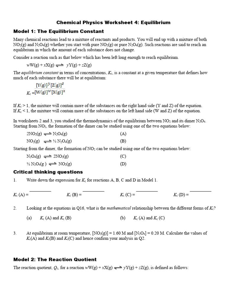 Tutorial_Sheet4 | PDF | Chemical Equilibrium | Chemical Reactions