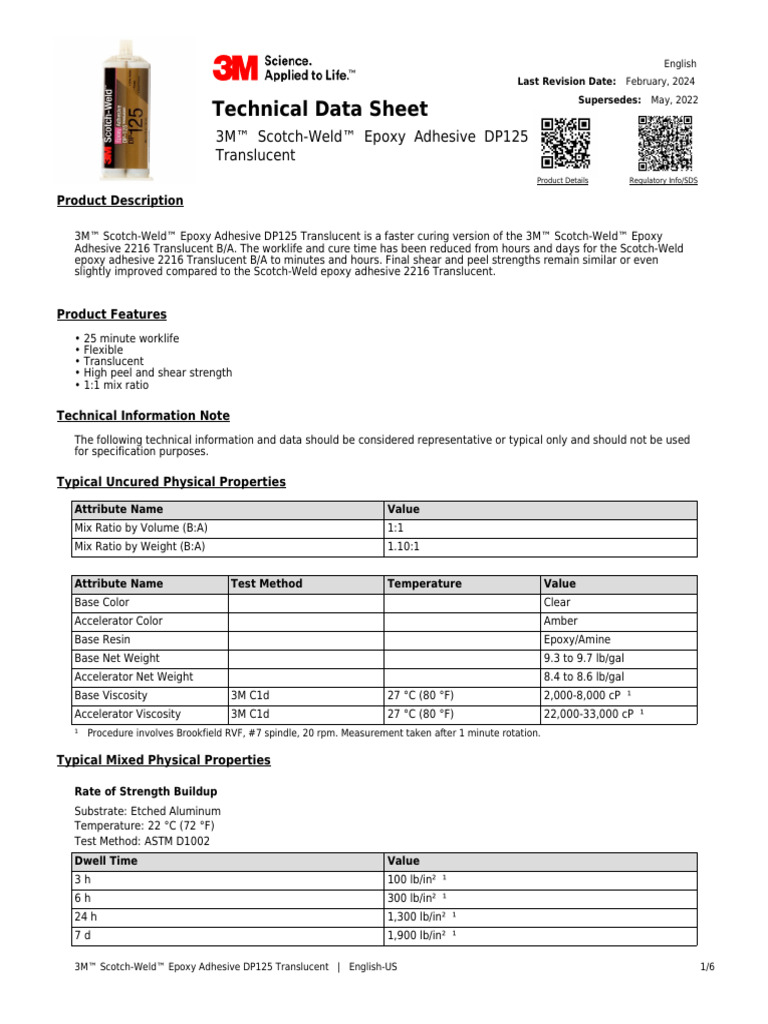3M Scotch Weld Epoxy Adhesive DP125 Translucent | PDF | Safety | Adhesive