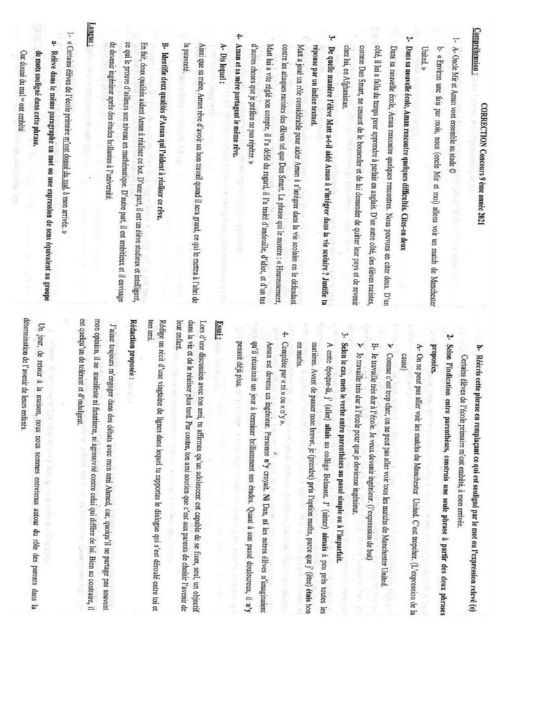 Concours 9eme 2021 Francais Corrige | PDF