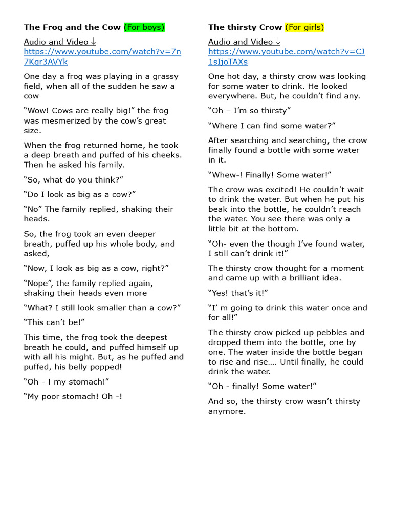 The Frog and The Cow | PDF