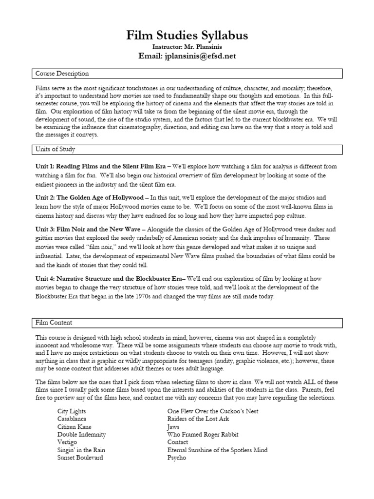 Film Studies Syllabus | PDF | Cinematography | Headphones
