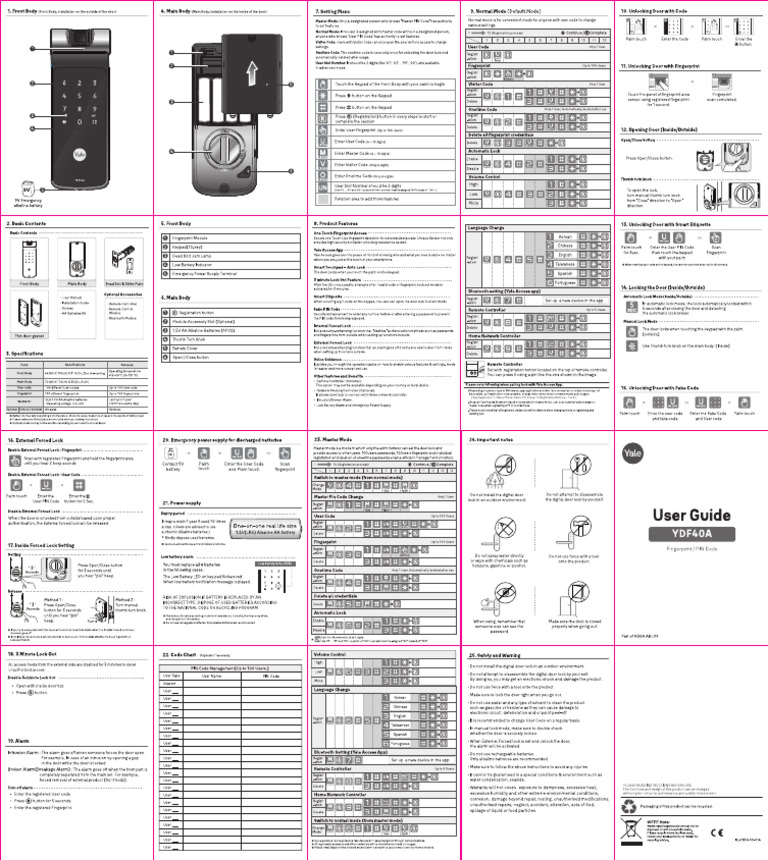 Yale YDF40A User Manual | PDF
