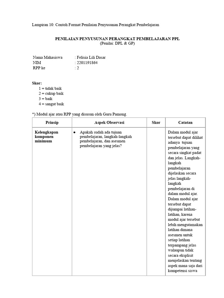 Lampiran 10 - Contoh Format Penilaian Penyusunan Perangkat Pembelajaran ...
