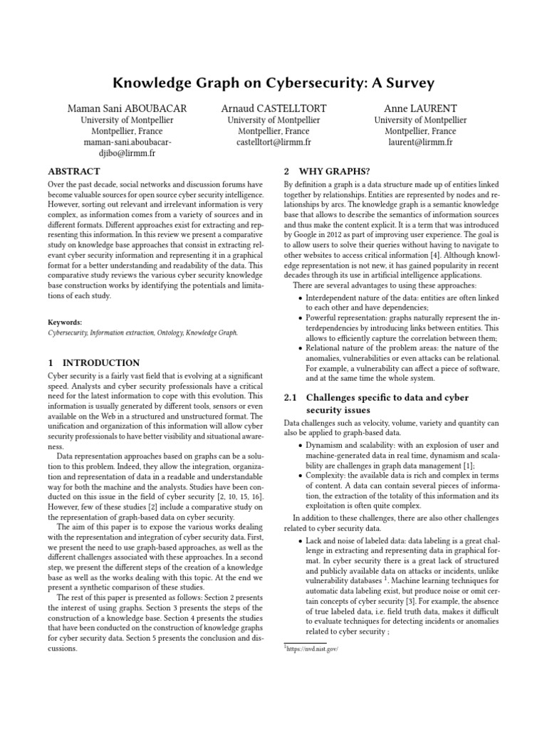 Cybersecurity Knowledge Graph Survey | PDF | Computer Security | Security
