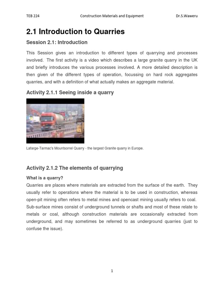 Overview of Quarrying Methods and Types | PDF | Construction Aggregate ...