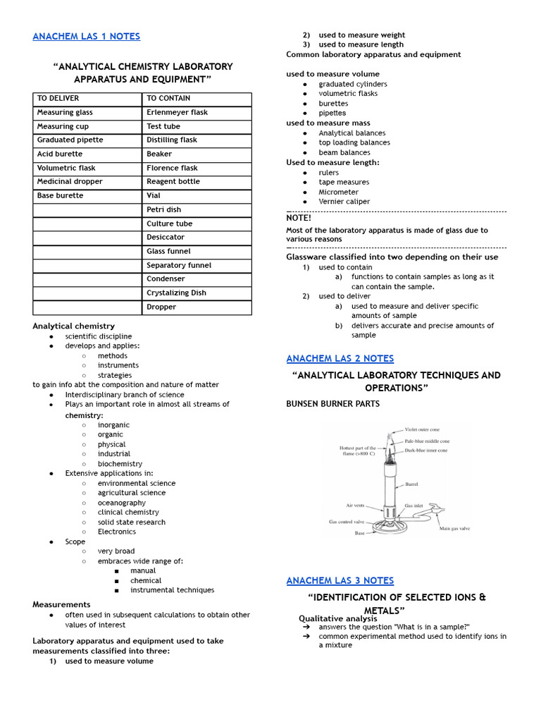 Anachem Las Notes | PDF | Titration | Chemistry
