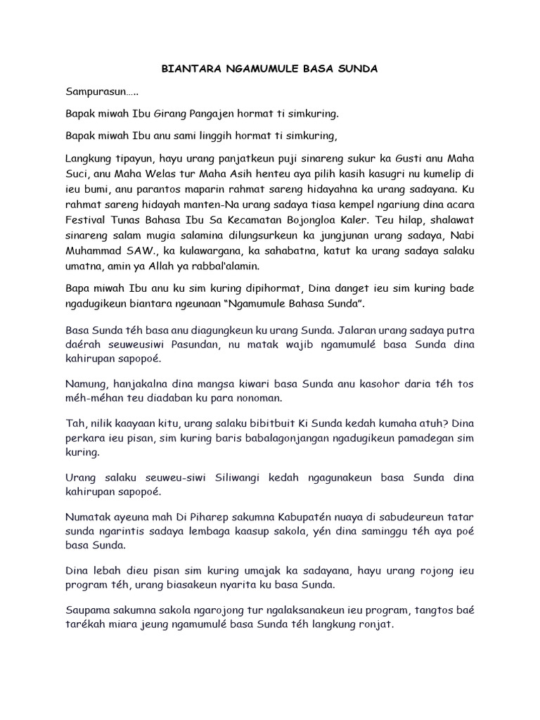 Biantara Ngamumule Basa Sunda | PDF