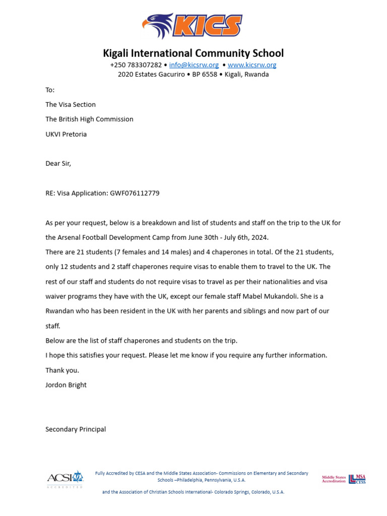 Dickson Visa Letter | Download Free PDF | International Law | Government And Personhood