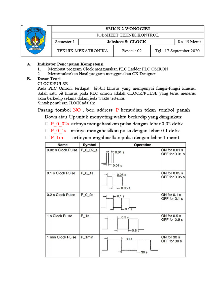 07. JOBSHEET 5. PROGRAM CLOCK DENGAN LADDER PLC OMRON REV ok | PDF
