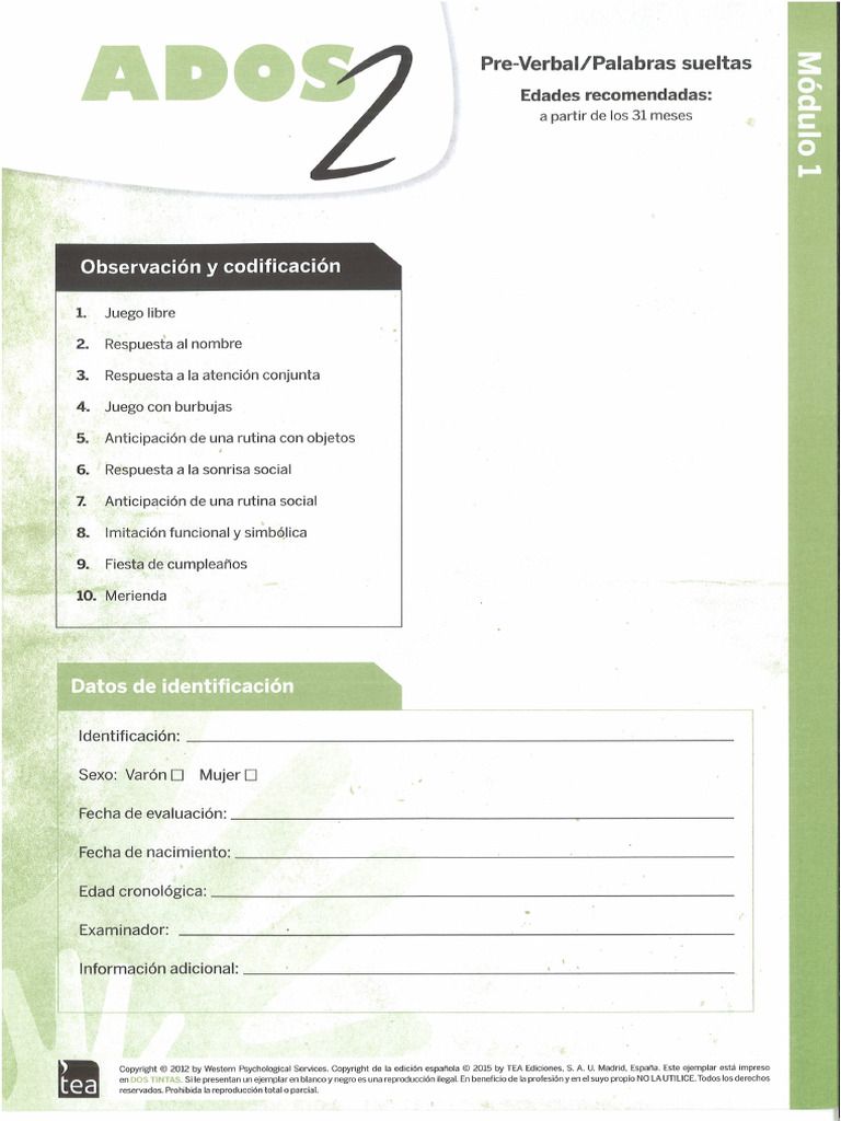 Modulo 1 ADOS-2 | PDF