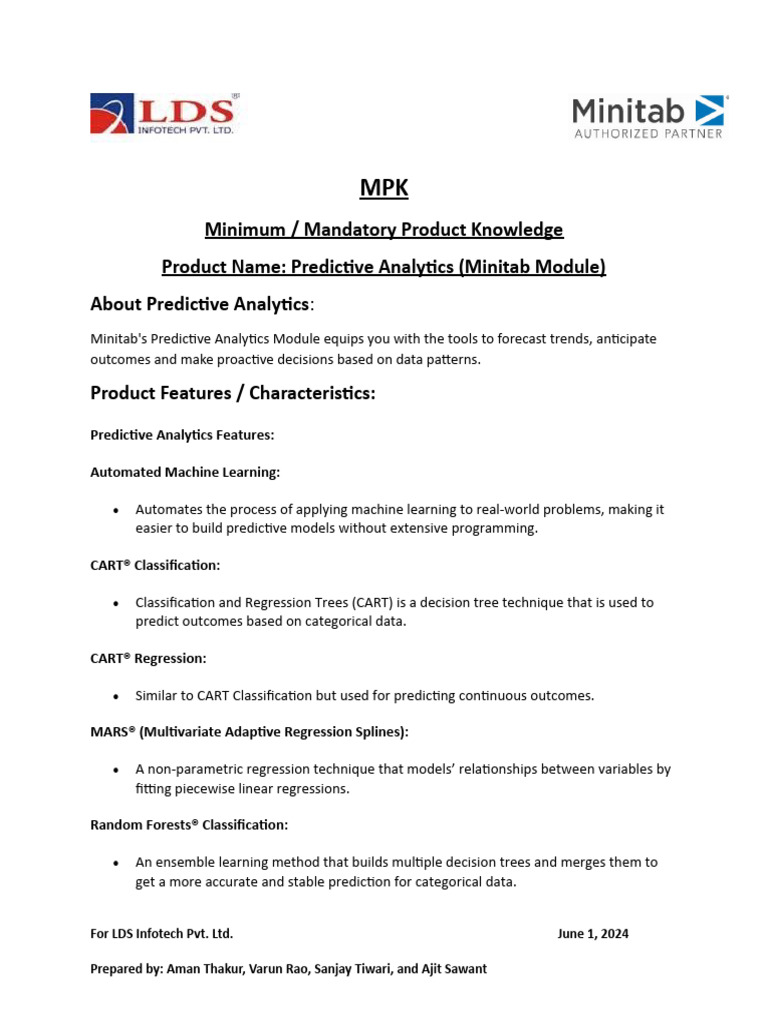 Mpk Predictive Analytics Minitab Module Vr Pdf Predictive Analytics Analytics