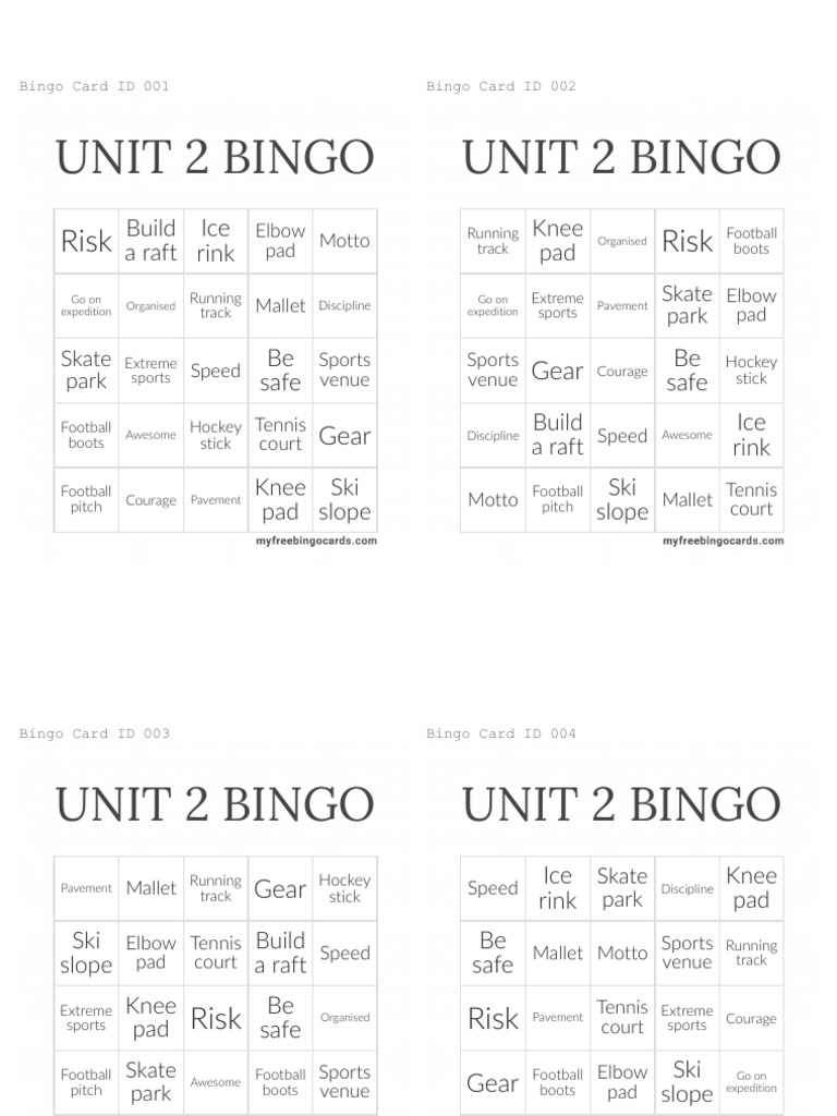 BINGO A2 - UNIT 2 | PDF | Ice Hockey | Sport Variants