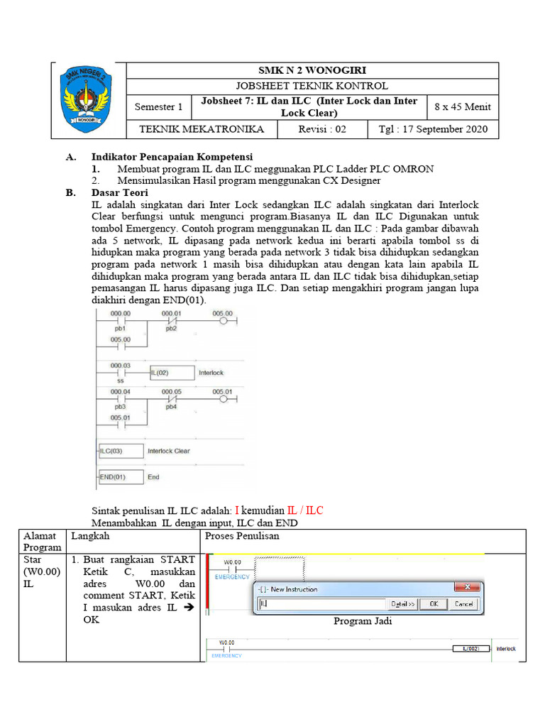 JOBSHEET 7. PROGRAM IL Dan ILC Menggunakan PLC Omron REVISI | PDF