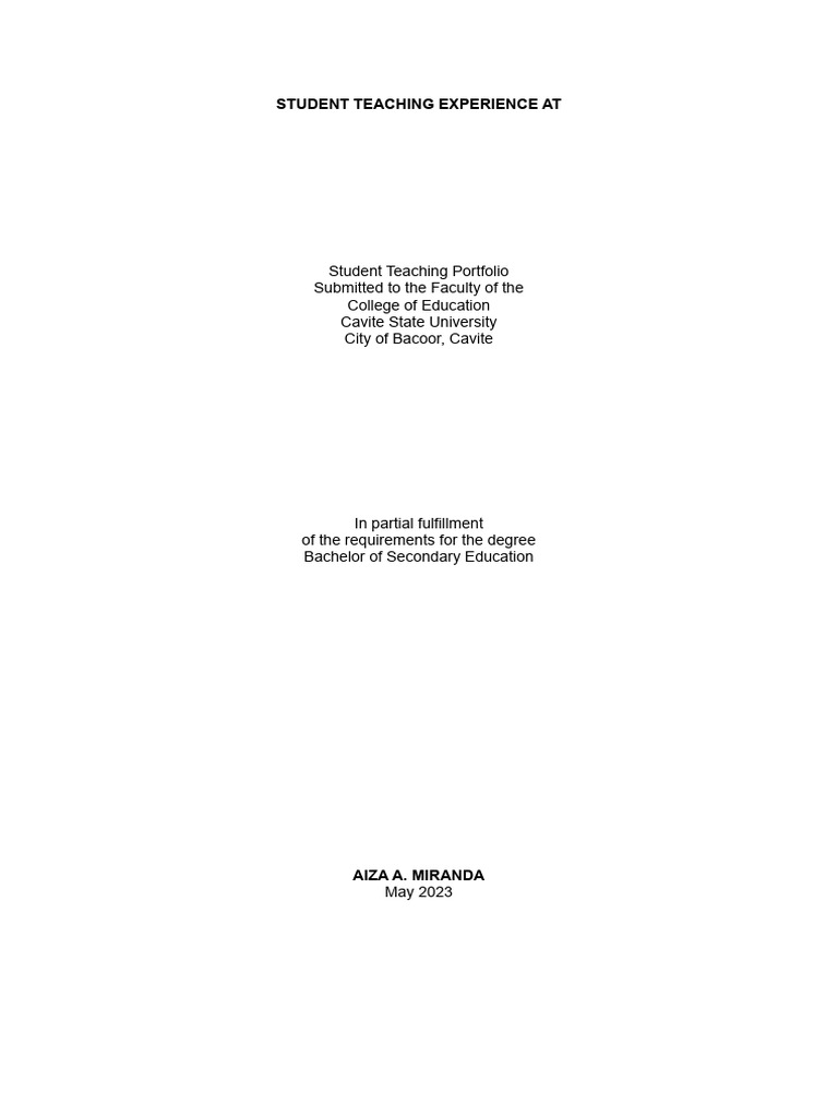 Student Teaching Portfolio Reflection | PDF | Teachers | Learning