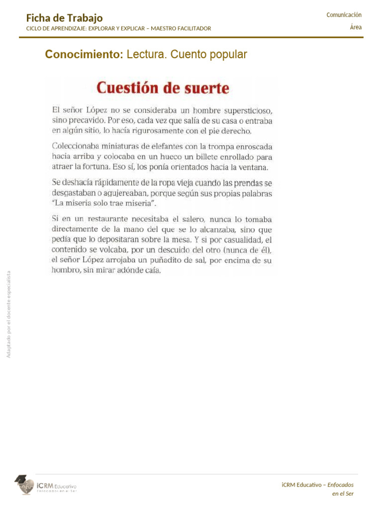 U3 s1 Fts Lectura. Cuento Popular-Ficha Alumno | PDF | Aprendizaje ...