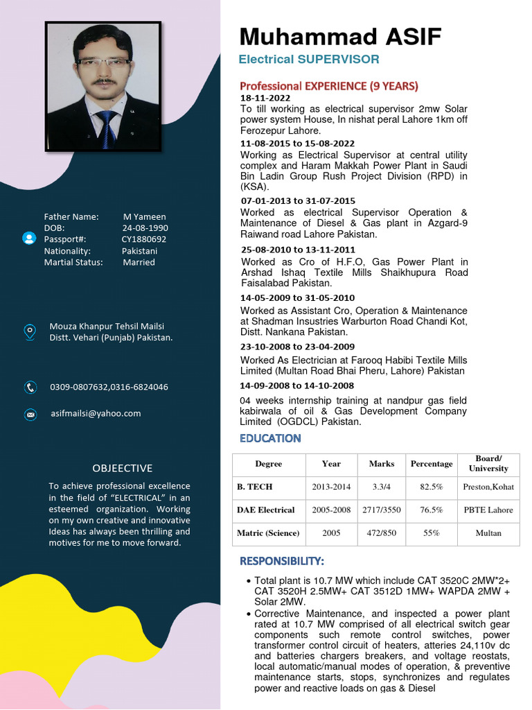 Asif Resume Attached Document | PDF | Power Station | Relay