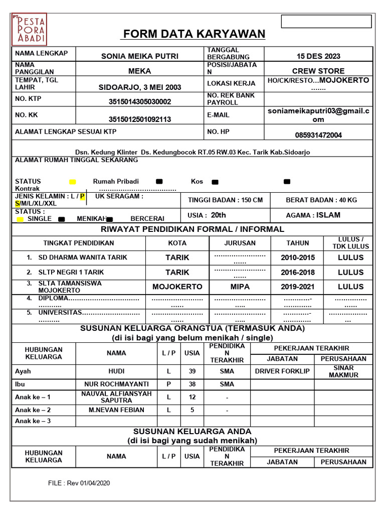 Data Karyawan Baru | PDF