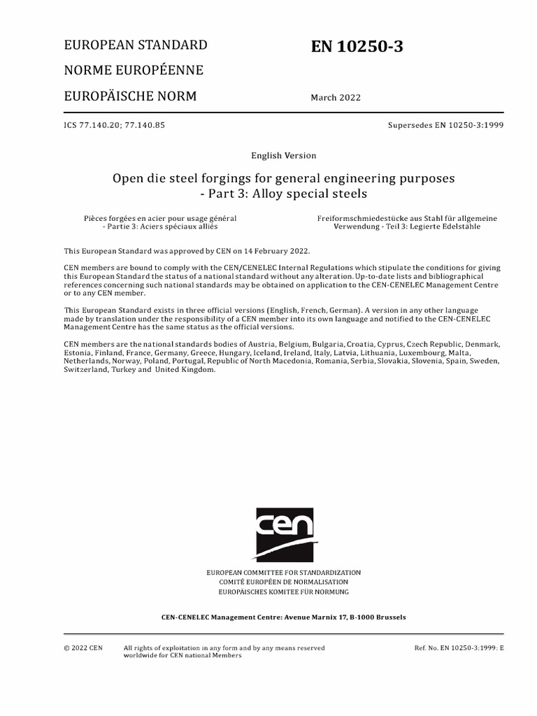 10250-3 (2022) EN - Open Die Steel Forgings - Part 3 - Alloy Special ...