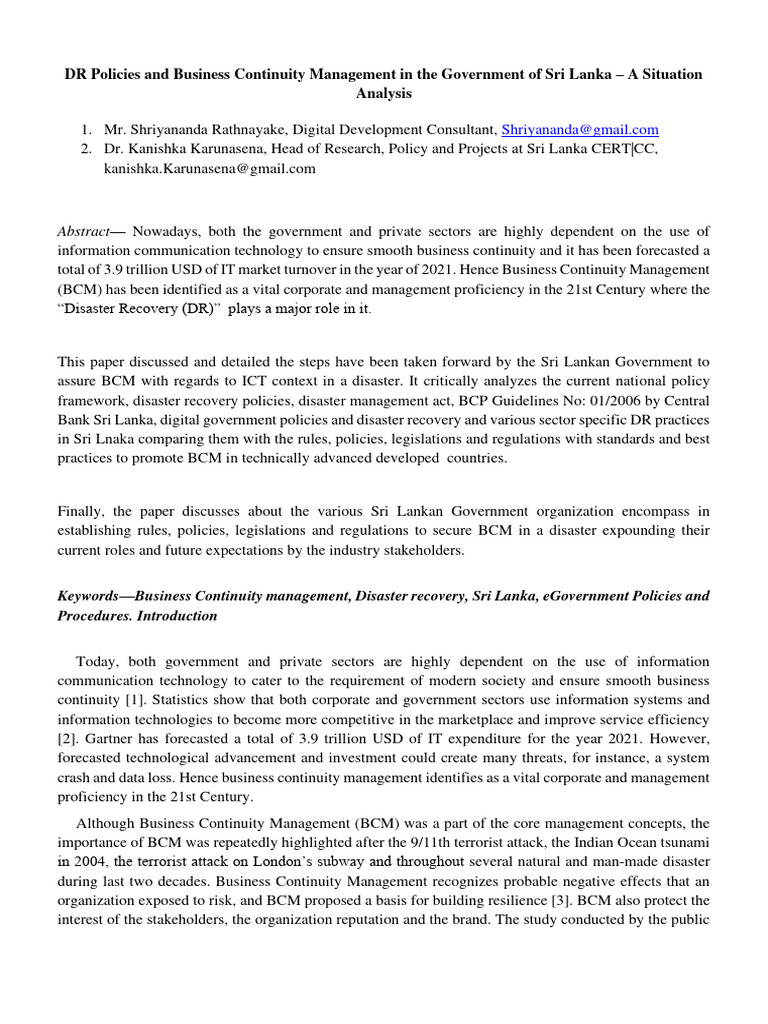 DR Policies and Business Continuity Mana | PDF | Disaster Recovery | E ...