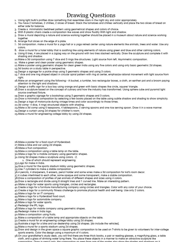 Drawing Composition Questions and Tasks | PDF | Shape | Shadow