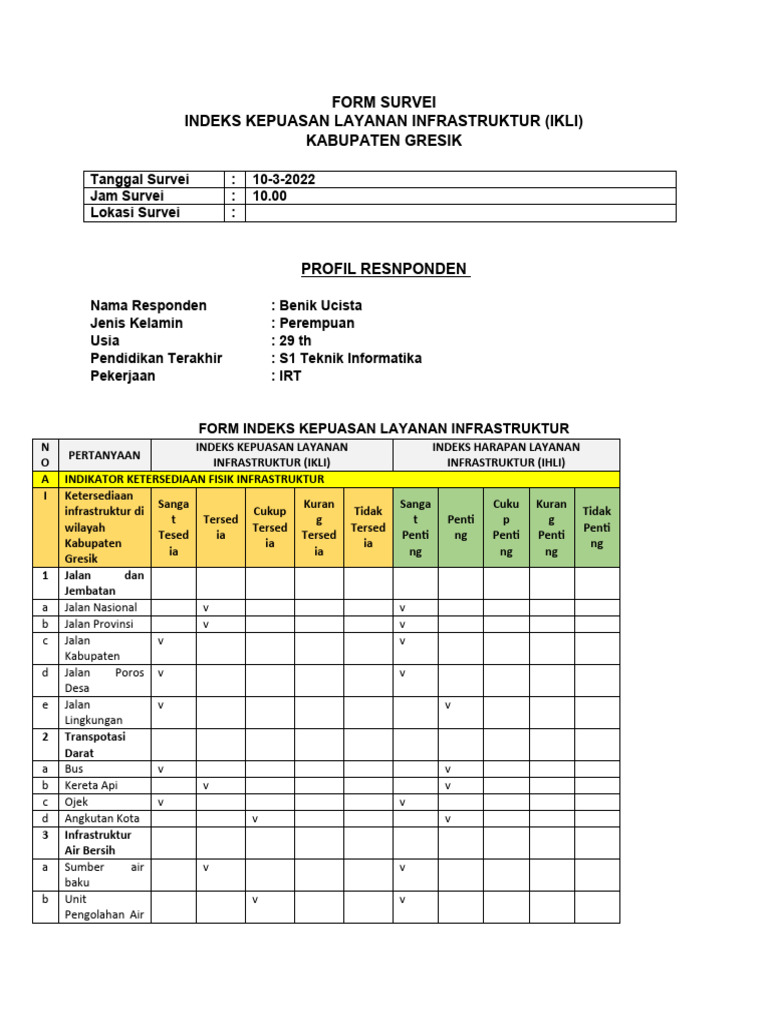 Form Indeks Kepuasan Layanan Infrastruktur - Rev | PDF