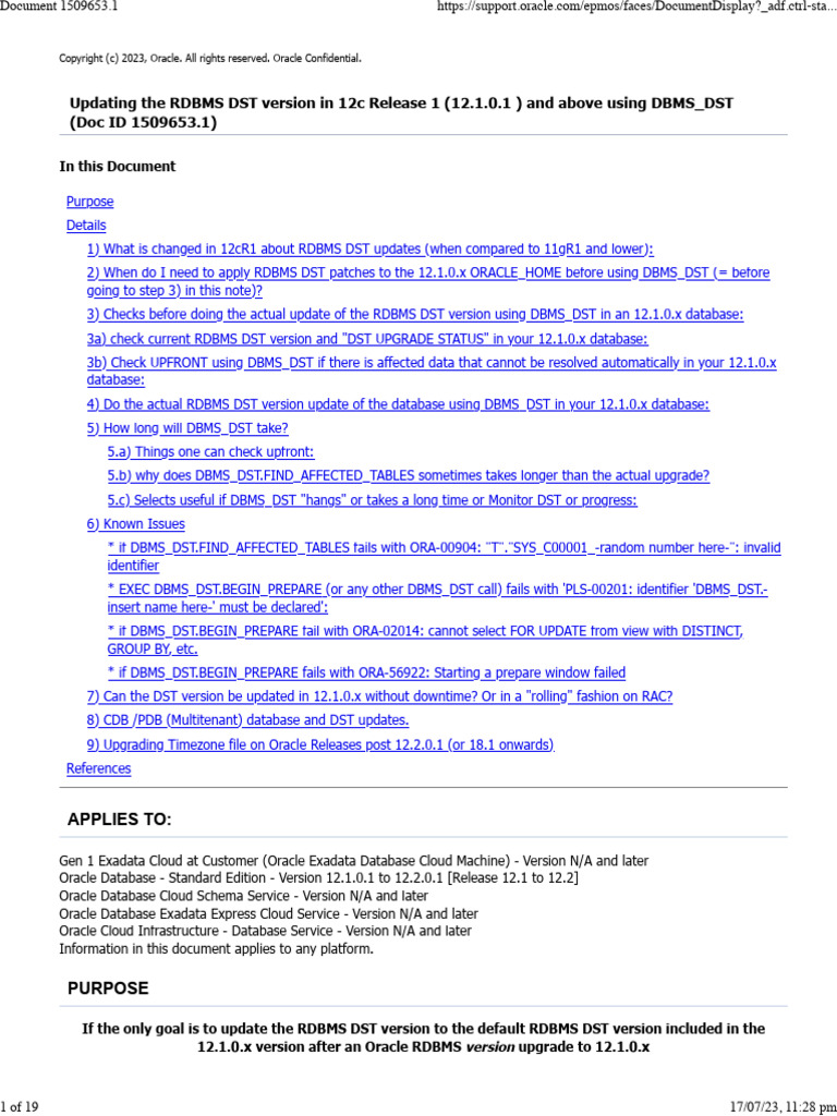 Document 1509653.1UPGRADE TIMEZONE | PDF | Databases | Relational Database