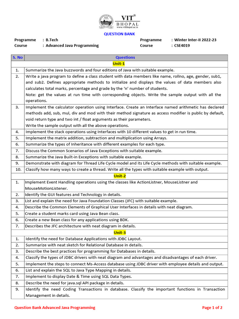 Adv Java Programming - Final Qs Bank | PDF | Method (Computer ... Adv Java Programming - Final Qs Bank | PDF | Method (Computer ...
