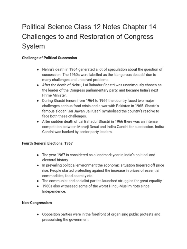 Challenges and Restoration of Congress | PDF | Politics Of India