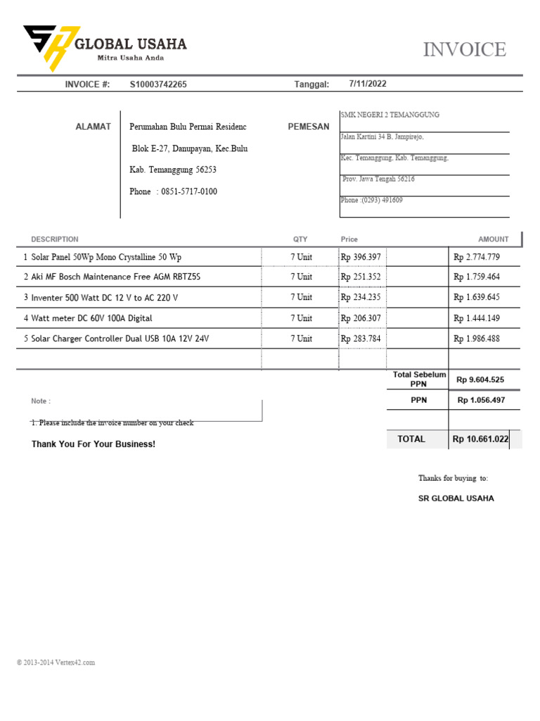 Invoice SMK N 2 Temanggung | PDF | Solar Power | Photovoltaics