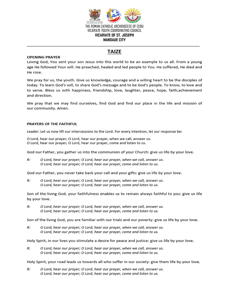 Taizé Prayer for Youth Gathering | PDF | Prayer | Jesus