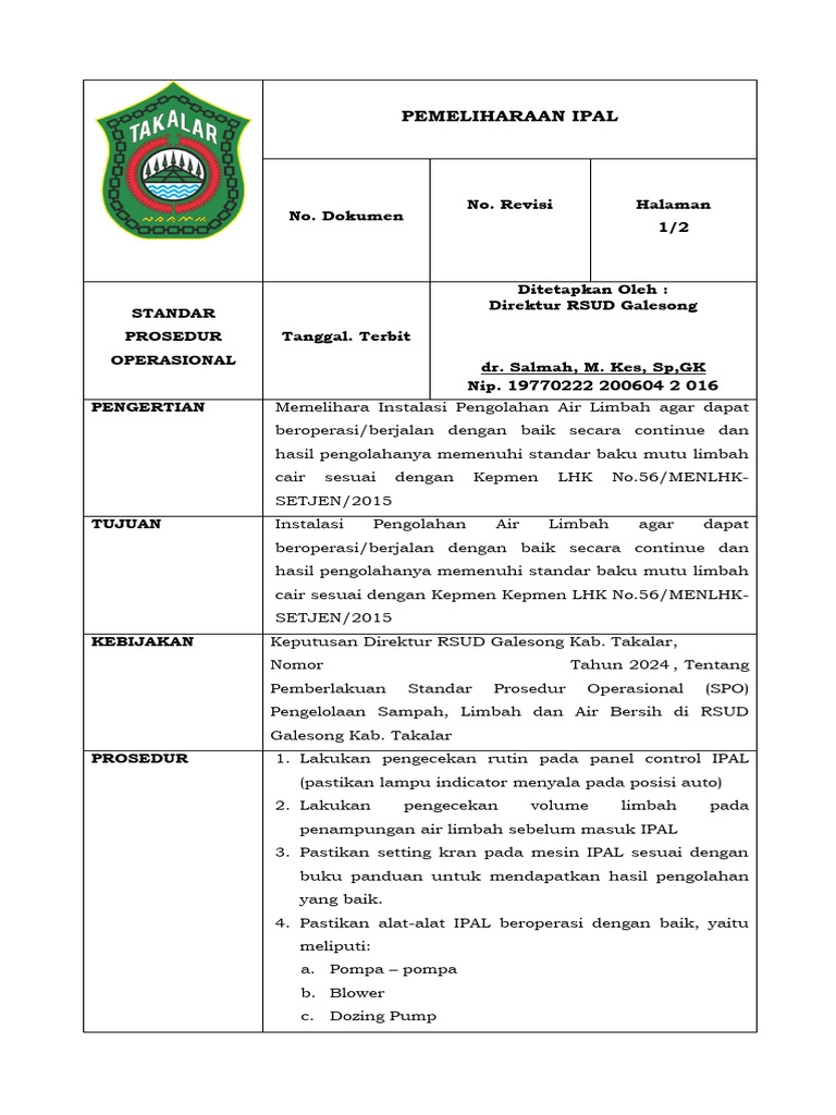 Pemeliharaan Ipal - 1 | PDF | Griya & Taman | Teknologi & Rekayasa