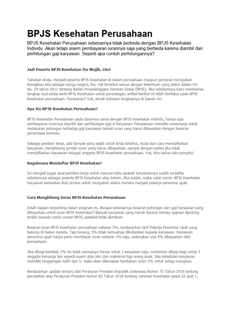 BPJS Kesehatan Perusahaan | PDF