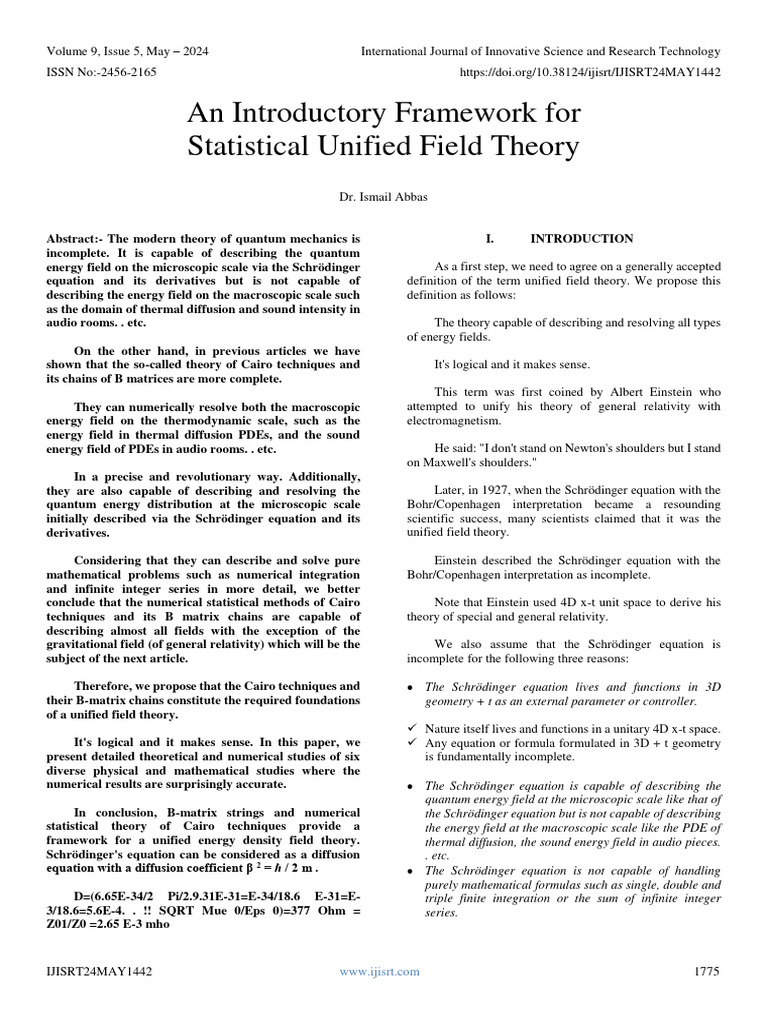 An Introductory Framework For Statistical Unified Field Theory | PDF | Matrix (Mathematics ...