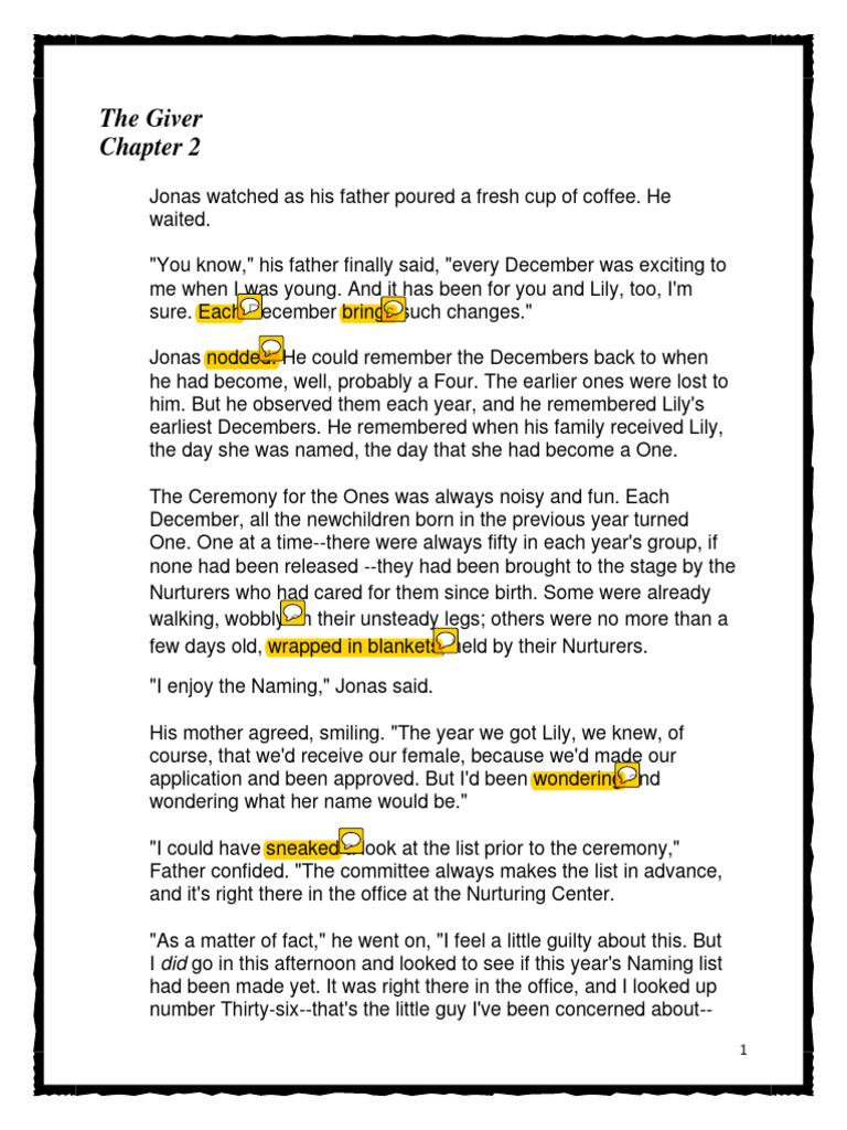 The Giver Chapter 2 | PDF | Mystery, Thriller & Crime Fiction